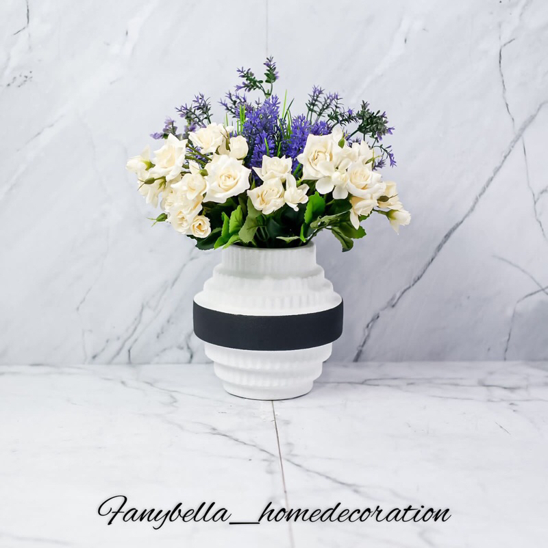 Jual Vas Bunga Keramik Guci Minimalis Hitam Putih Black White Porselen ...