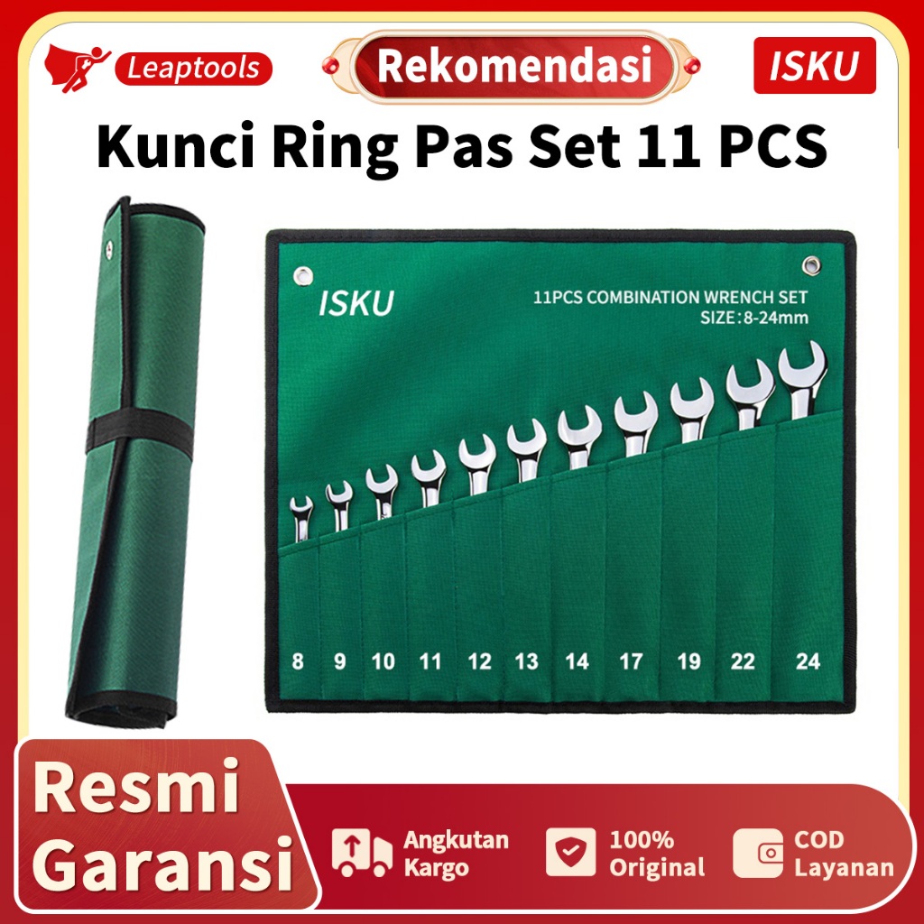 Jual ISKU Kunci Ring Pas Set 11pcs 8-24mm Alat Profesional Kunci pas ...