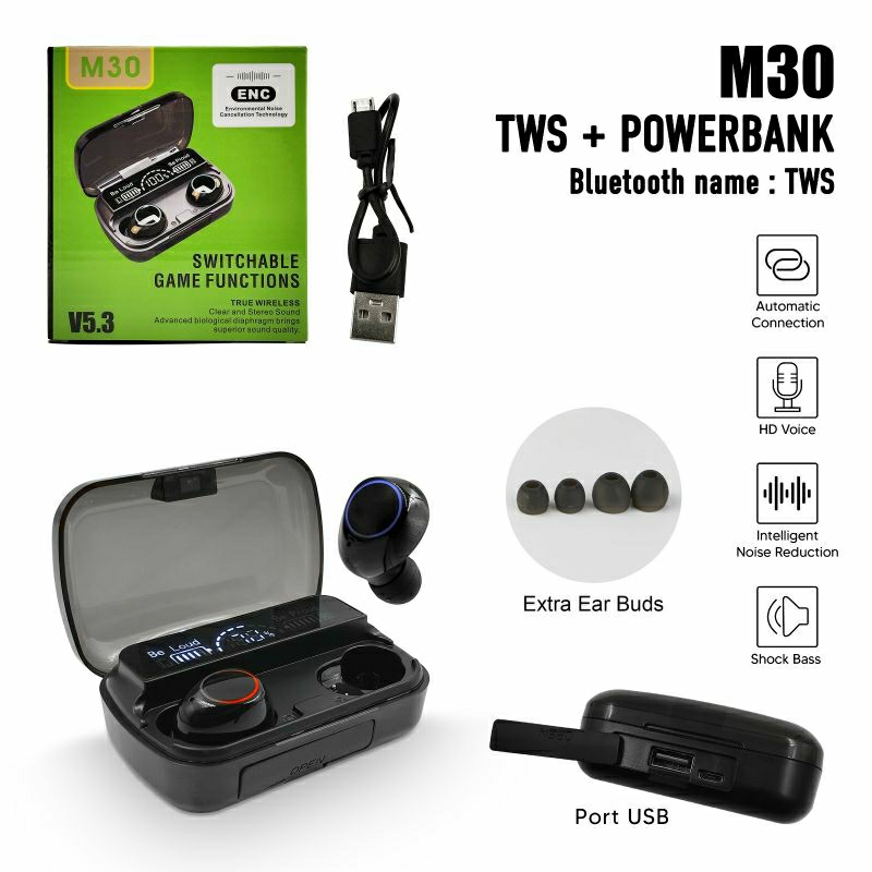 Jual M30 Tws Headset Bluetooth Led display V5.2 Earphone True Wireless ...