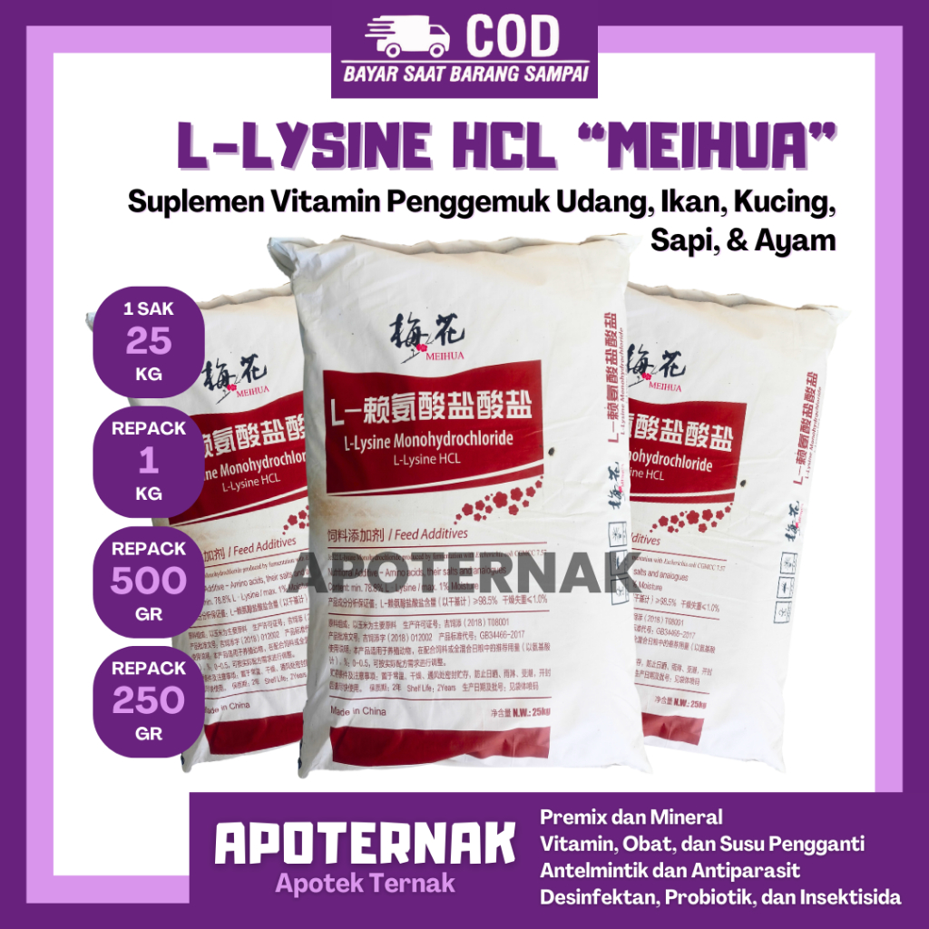 Jual LYSINE 1kg 500gr 250gr LISIN LYSIN LISINE LEUSIN SUPLEMEN VITAMIN ...