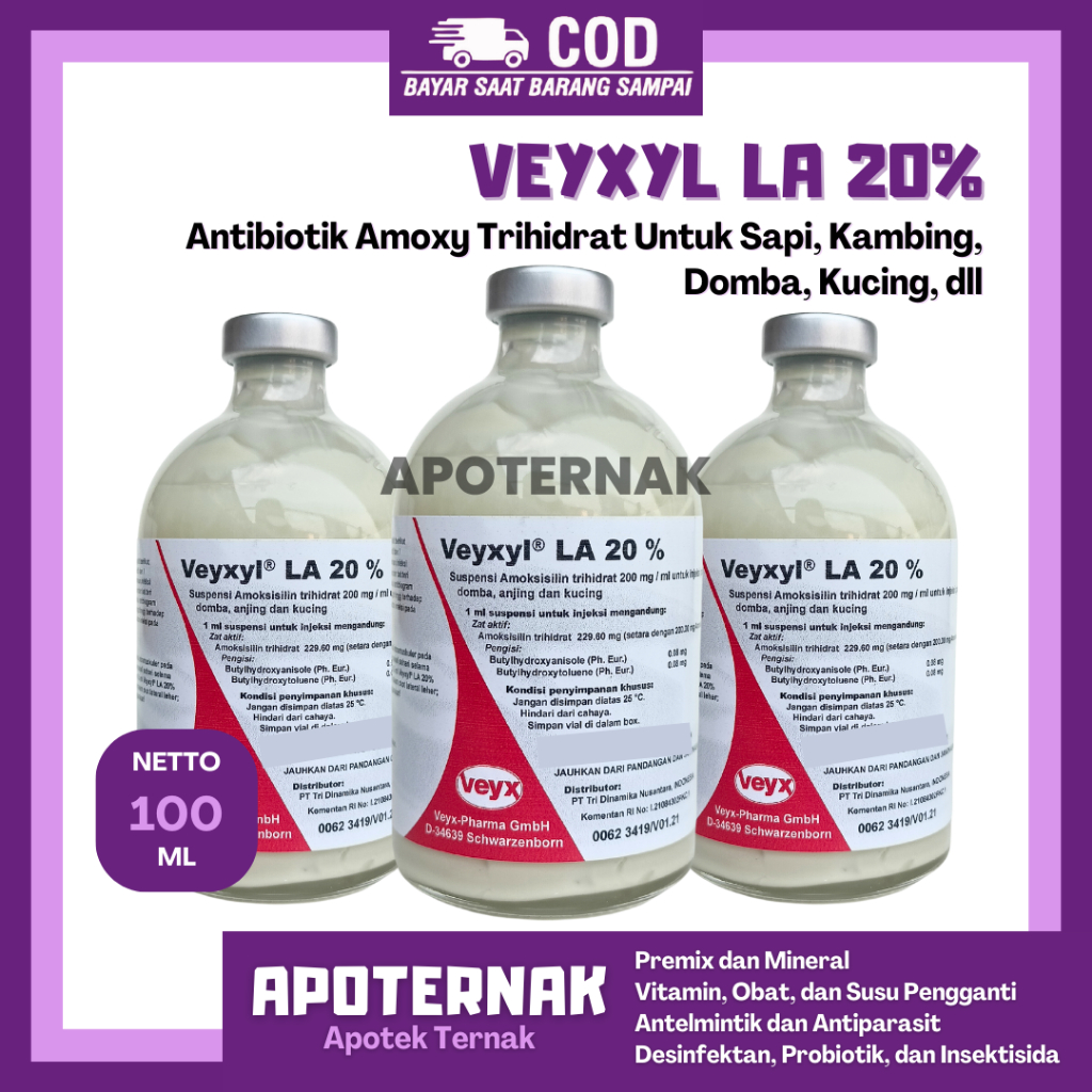 Jual VEYXYL LA 20% 100ml - Antibiotik Amox Hewan - Like Intramox LA ...