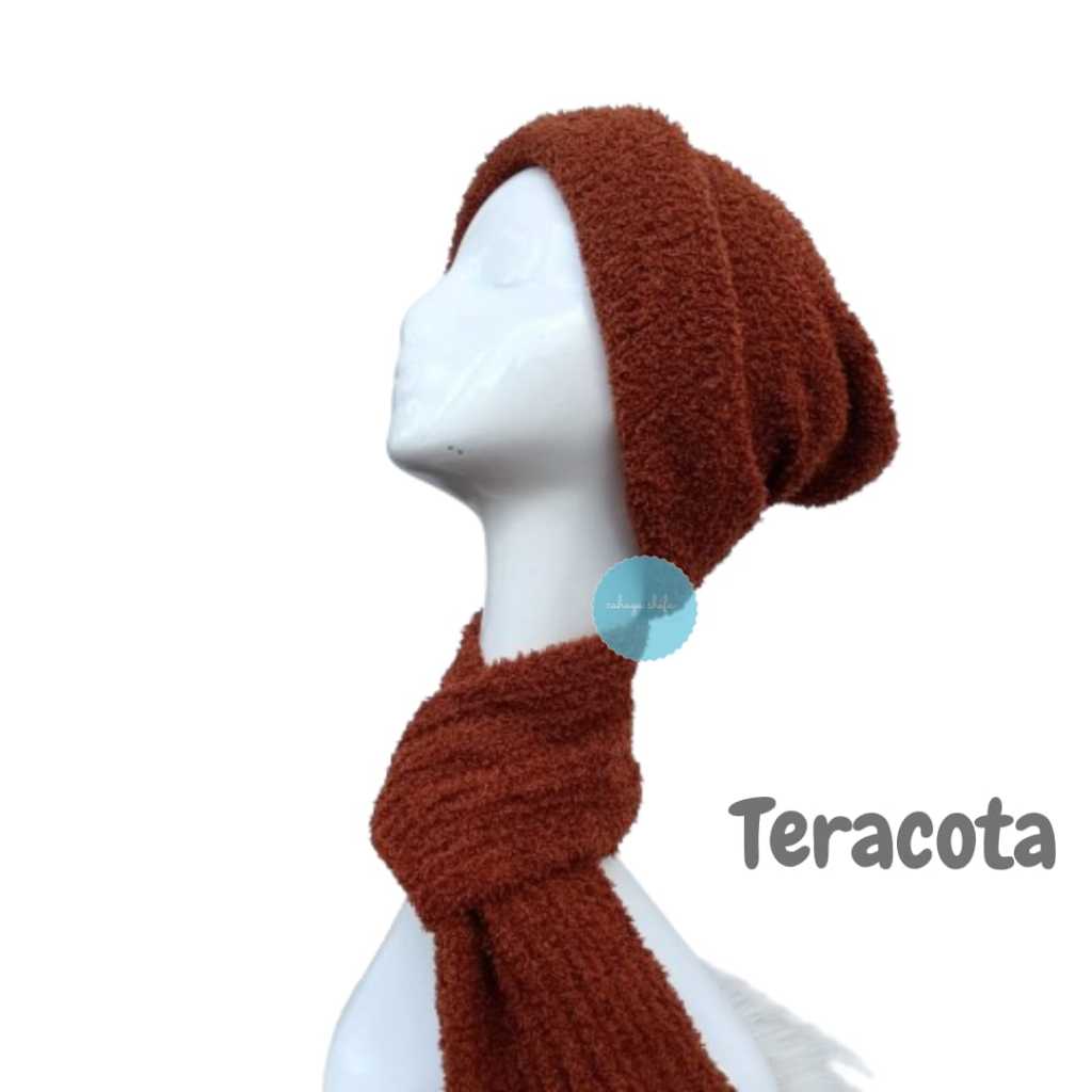 Jual Set Kupluk dan Syal (POLOS) Satu paket Topi Rajut Dieng Tebal ...