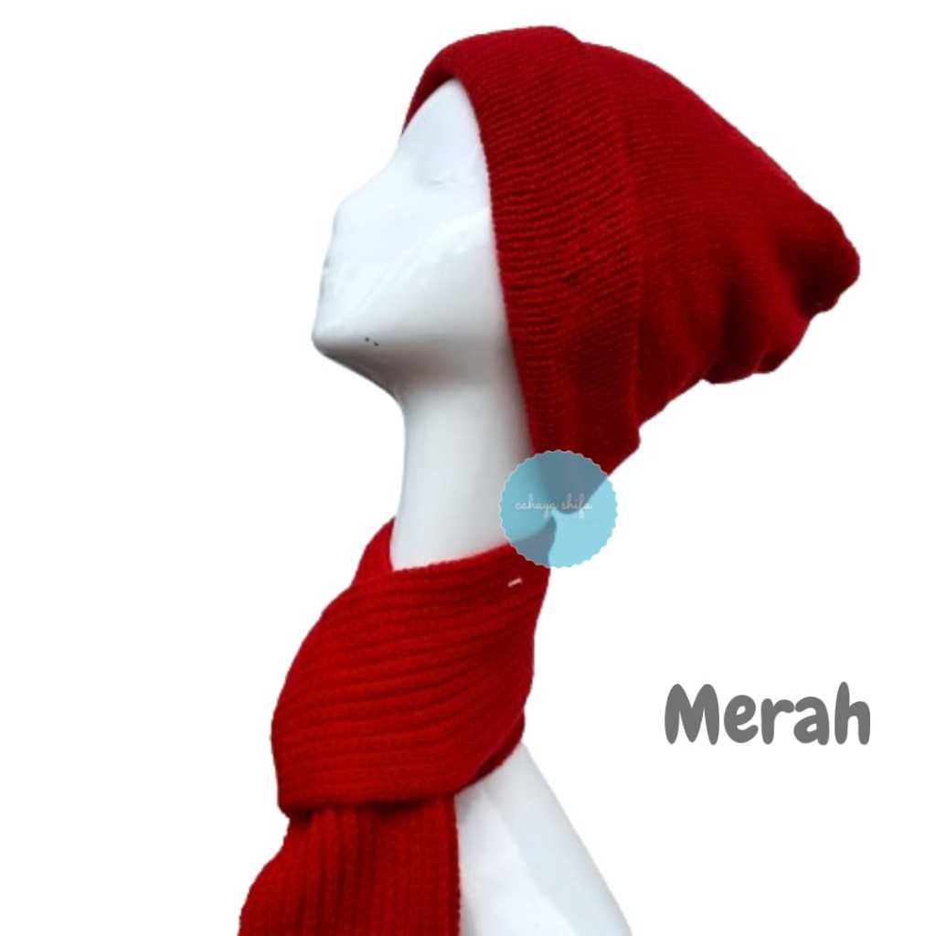 Jual Set Kupluk dan Syal (POLOS) Satu paket Topi Rajut Dieng Tebal ...