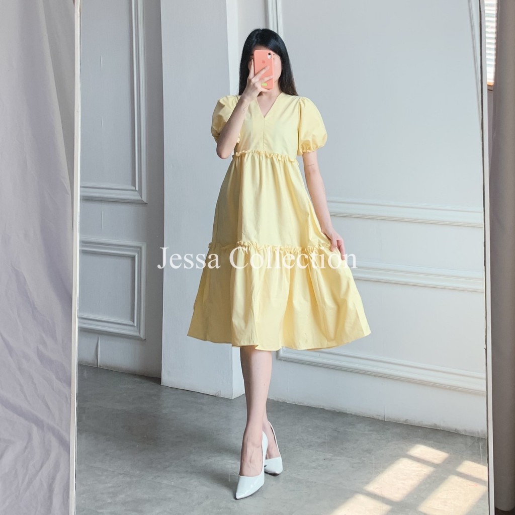 Jual Premium Amora Dress TH 929 COTTON Gaun Midi Wanita Simple Bahan ...