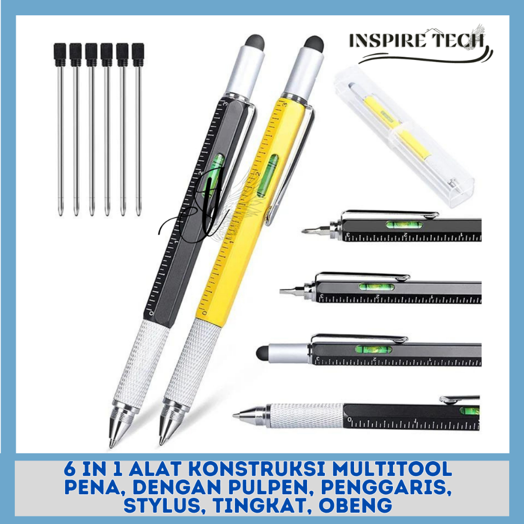 Jual 6 in 1 alat konstruksi pena, dengan pulpen, penggaris, Stylus ...