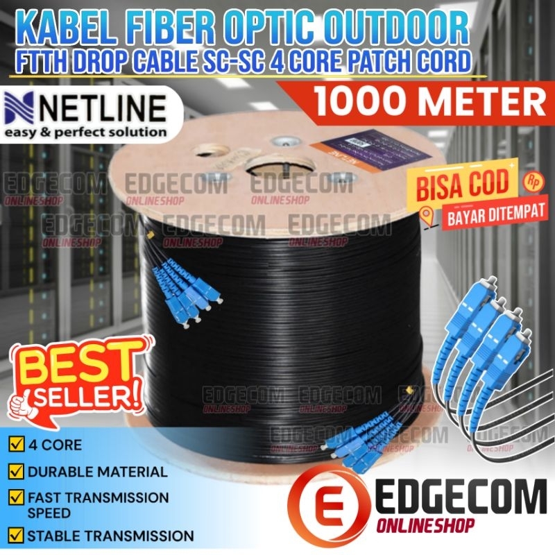 Jual NETLINE KABEL FIBER OPTIC FO 4 CORE PRECON FTTH SC OUTDOOR 1000 METER | Shopee Indonesia
