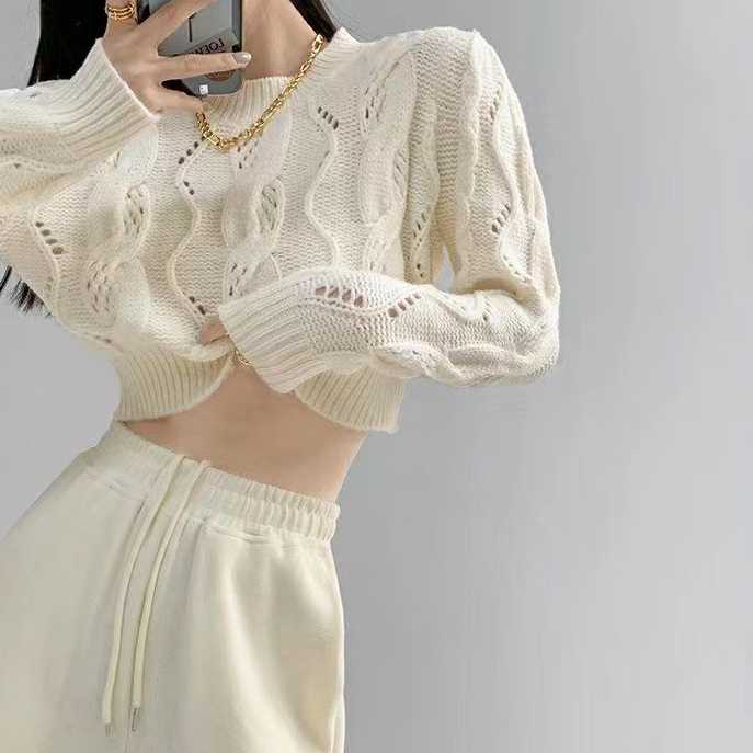 Jual Sweter Rajut Wanita Korean Style/Lengan Panjang Vintage Sweater Rajut Crop Import Premium ...