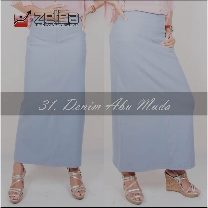 Jual Rok A Zetha Panjang Wanita Warna Denim Abu Muda| Rok Kerja Kantor ...