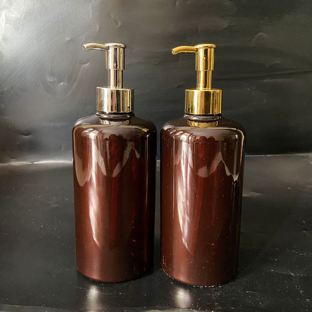 Jual Botol 500ml Amber Neck 28 Tutup Pump Clip Oil Luxury / Botol Pump ...