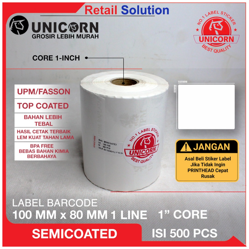 Jual Stiker Label Barcode Semicoated 100x80 mm / 100 x 80 mm / 10x8 cm ...