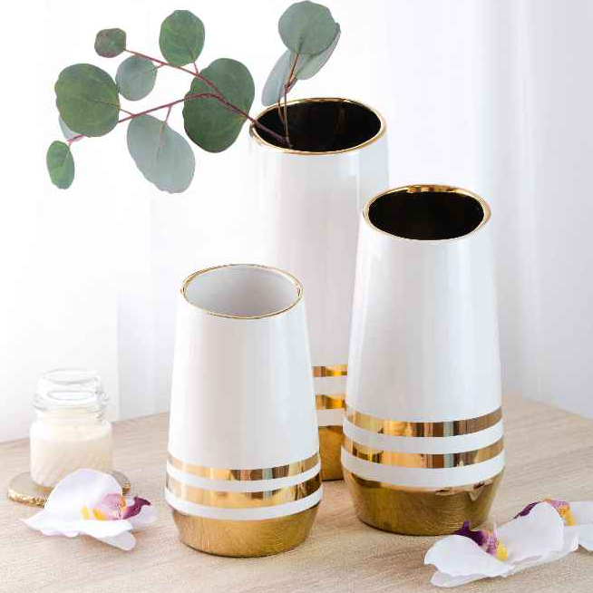 Jual Vas Bunga Putih Stripe Gold Keramik Pajangan Dekorasi Modern ...
