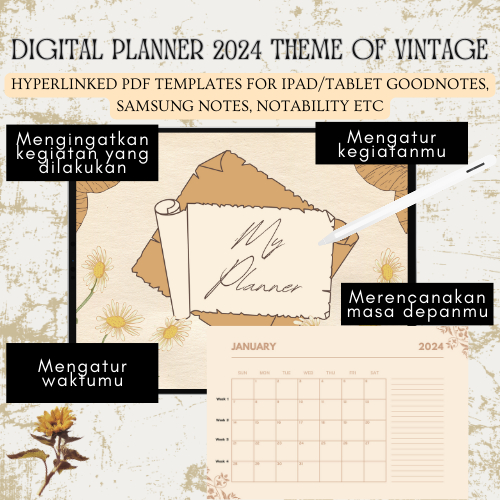 Jual Digital Planner Dated 2024 untuk iPad/Tablet Digital Vintage ...