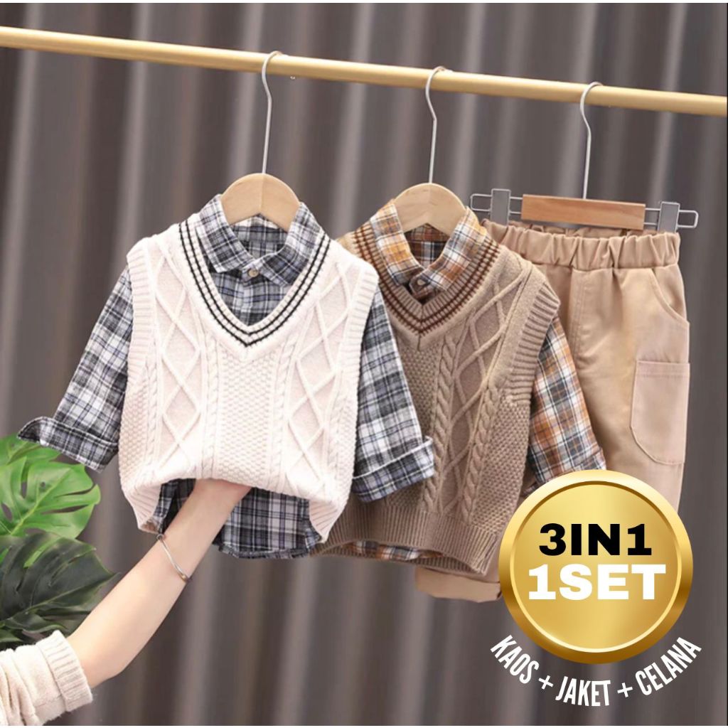 Jual [meandboss] SSL57-Setelan Set 3in1 Anak Laki Vest Rompi Rajut ...
