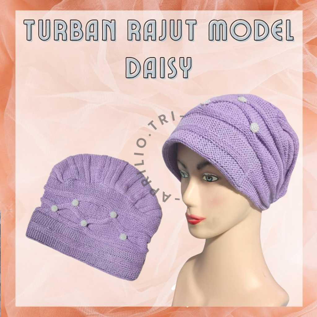 Jual 4022 - Turban Rajut Model Daisy / Kupluk Ibu Rajut Dengan Mote ...