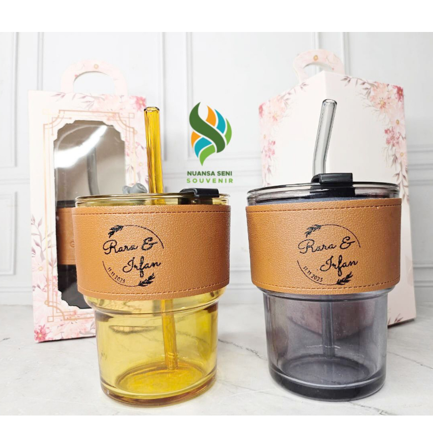 Jual Souvenir Party Gelas Minum Kaca Sedotan Botol Infused Water Kaca ...