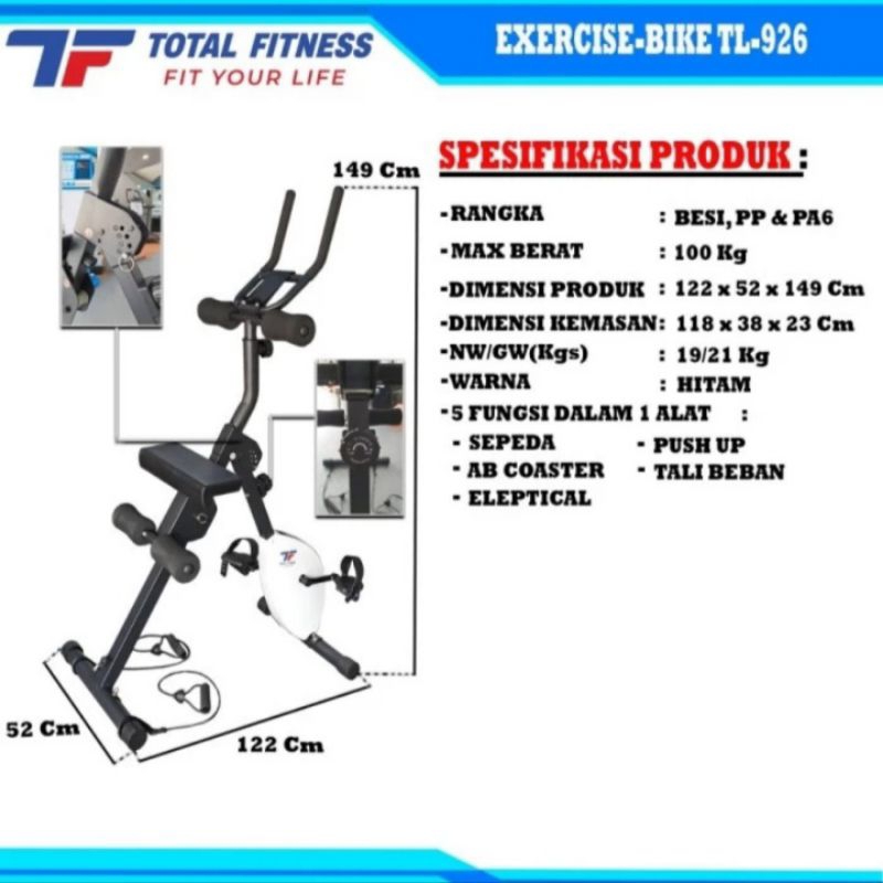 Jual Sepeda Statis TL 926 Exercise Bike Total Fitness | Shopee Indonesia