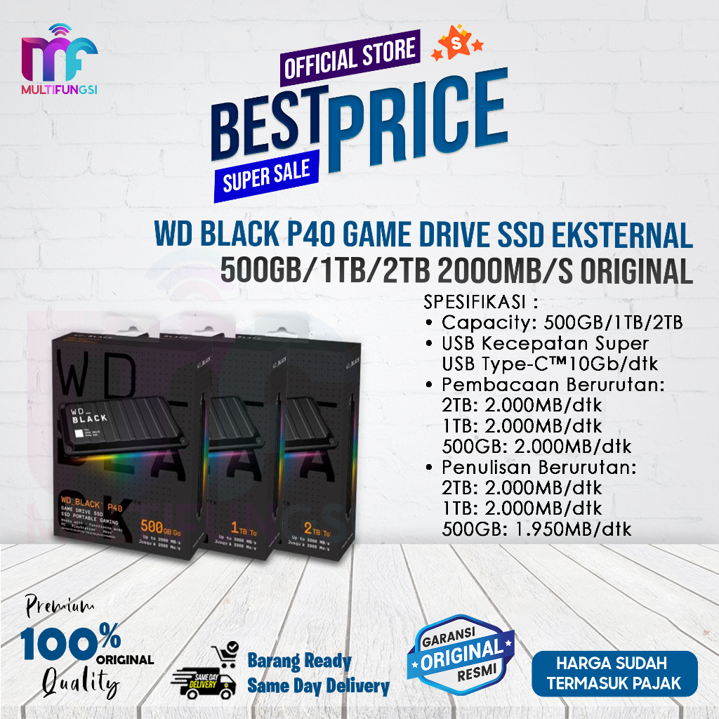 Jual WD Black P40 Game Drive SSD Eksternal 500GB/1TB/2TB 2000MB/s Original | Shopee Indonesia