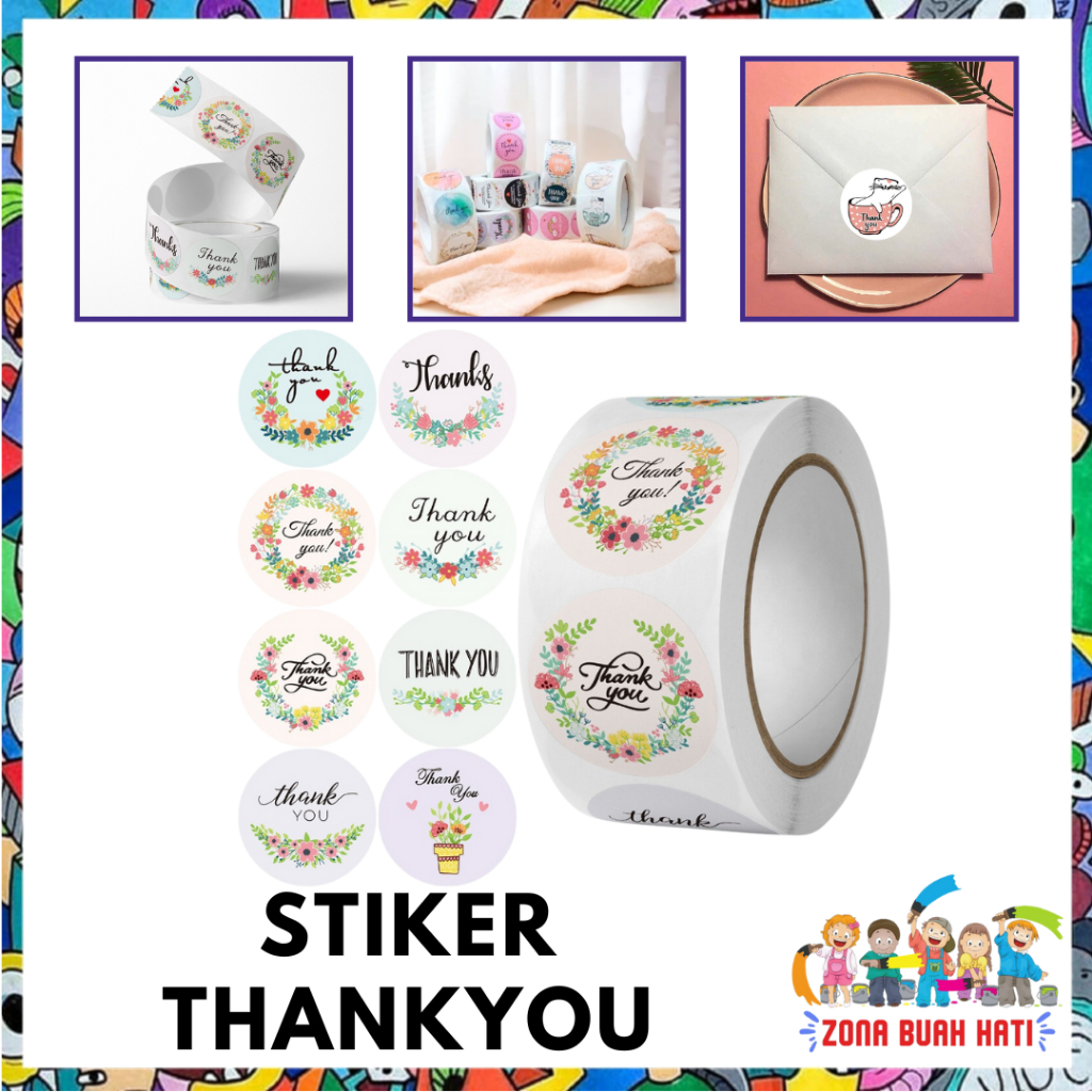Jual ZBH Sticker Thank You Roll Isi 500 Pcs Stiker Terima Kasih Warna ...