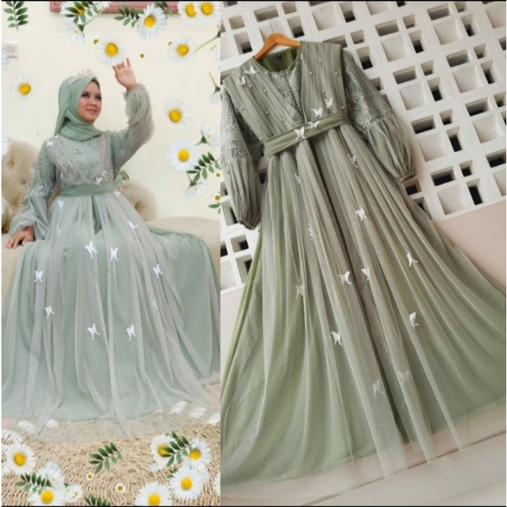 Jual Gamis tania tile Butterfly /Gaun pesta Pengantin brukat /Gamis ...