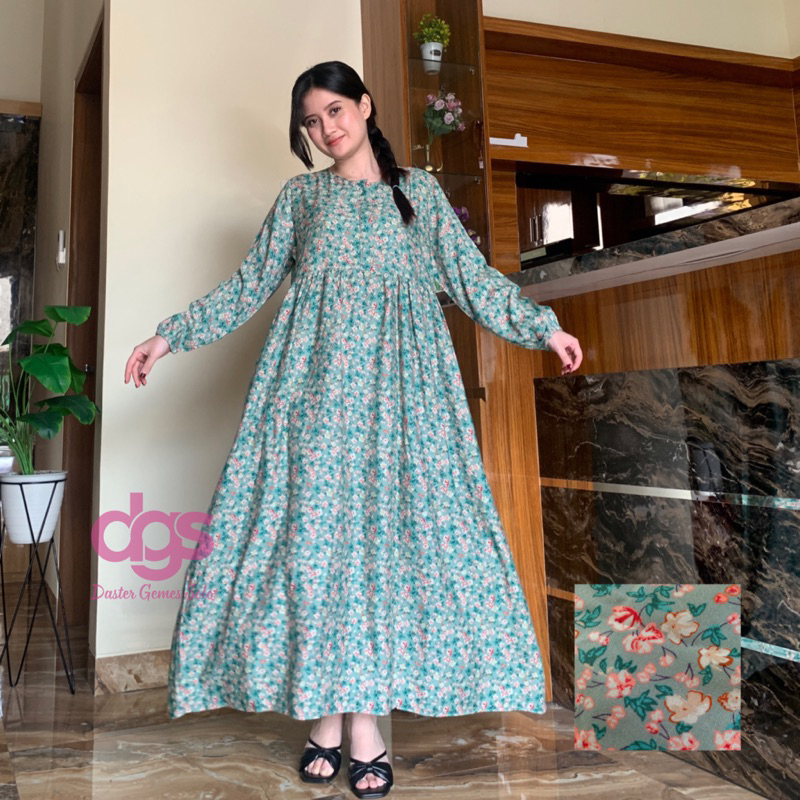 Jual Midi Dress Diandra Motif Bunga Rayon Viscose Daster Panjang Wanita ...