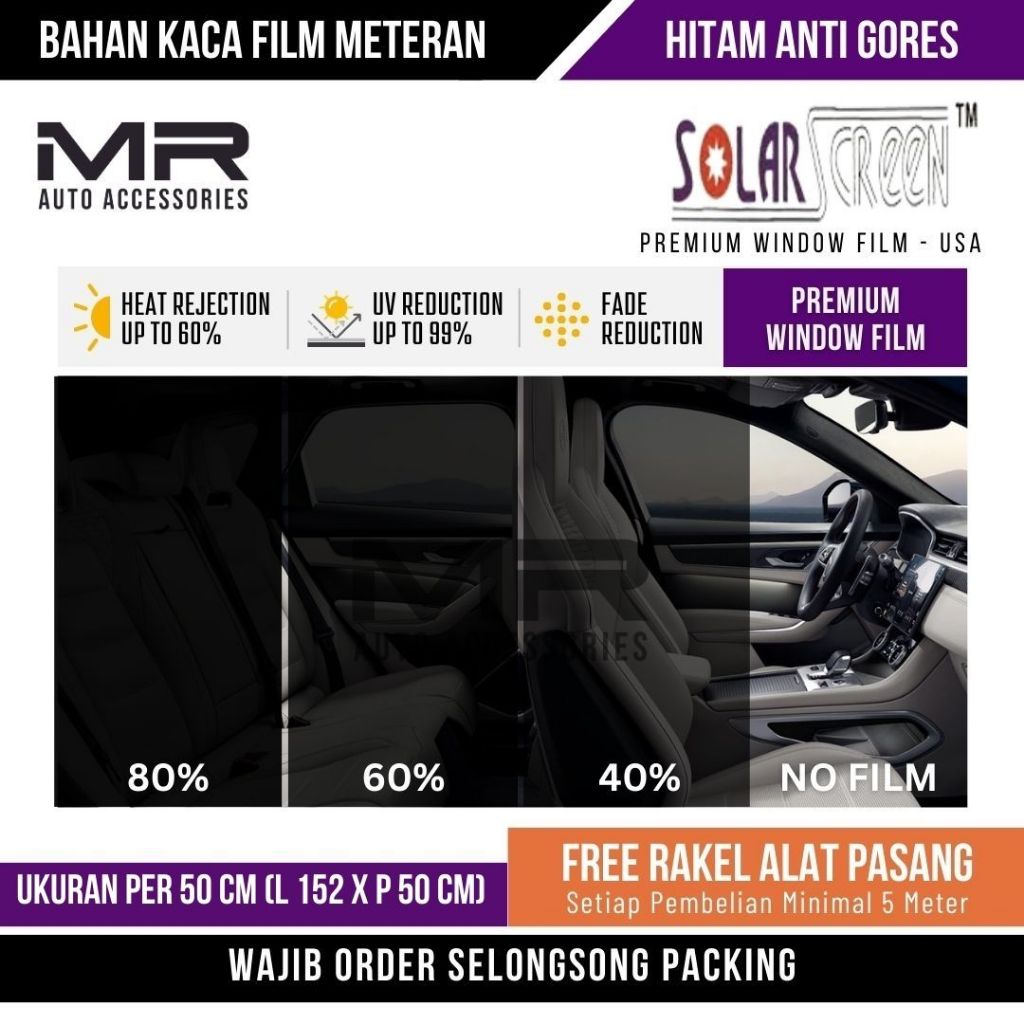 Jual Kaca Film Premium Hitam / Riben Solar Screen USA Mobil Gedung Meteran | Shopee Indonesia