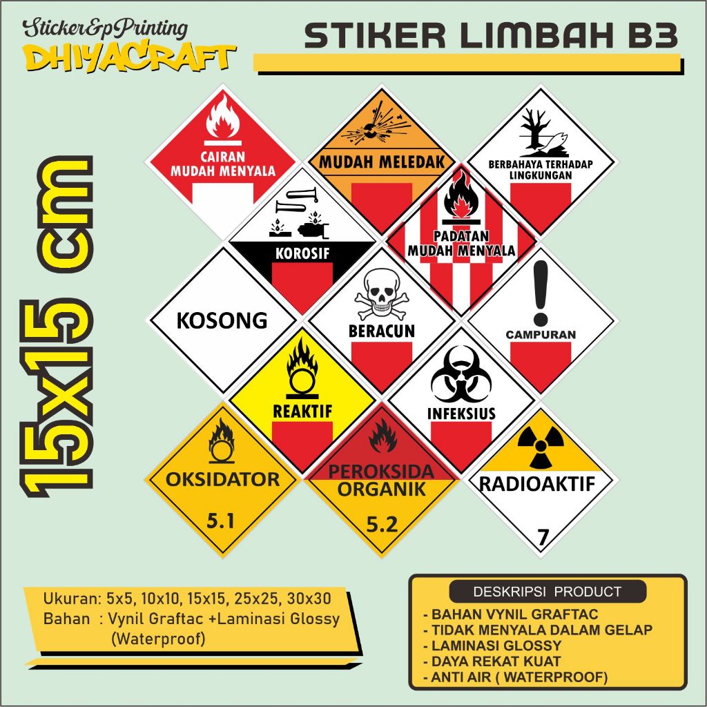 Jual Sticker Label Tanda Simbol Limbah B3 ukuran 15x15 cm Stiker Bahan ...