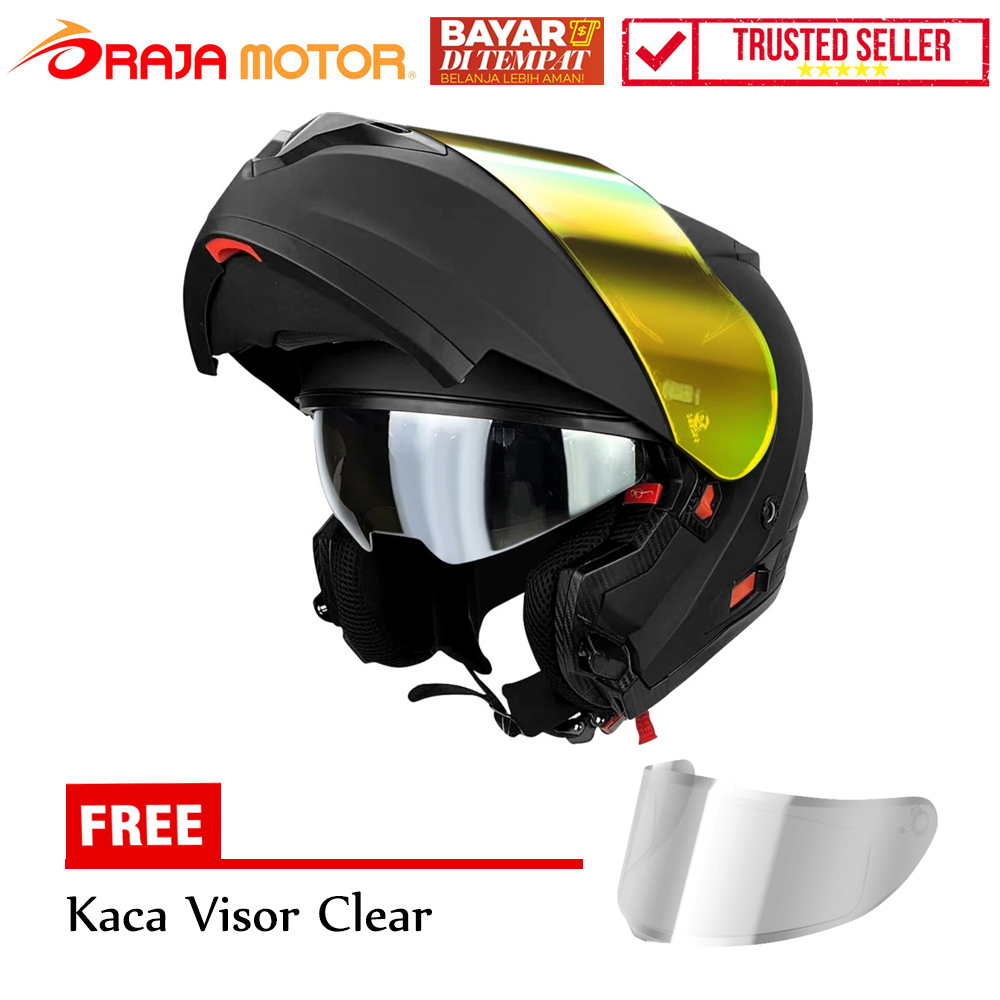 Jual Snail Helm Modular M1 Double Visor Gold / Smoke - Hitam | Shopee ...