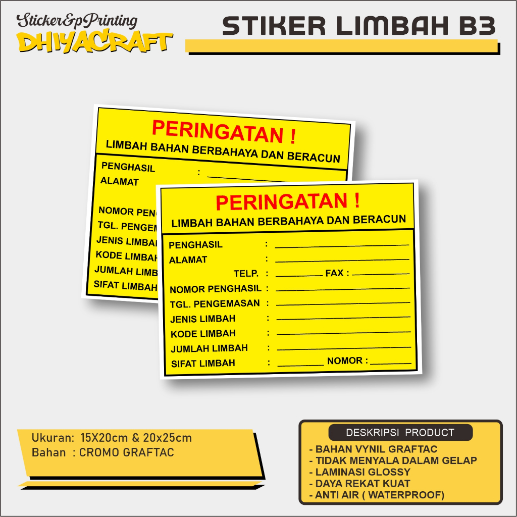 Jual STIKER KUNING LIMBAH B3, STIKER PERHATIAN LIMBAH B3, STIKER ...