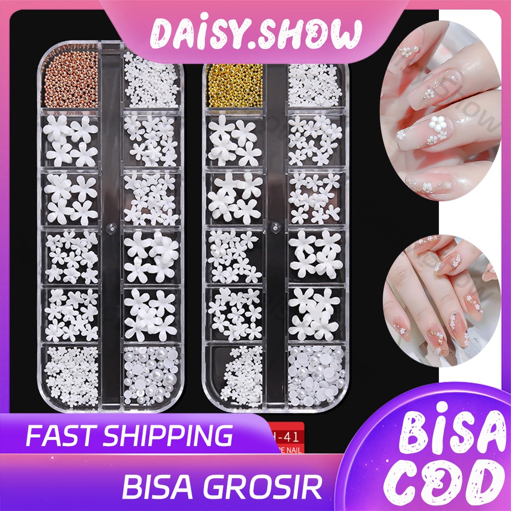 Jual 1 Kotak Hiasan Kuku 3d Bentuk Bunga+Mutiara Resin Wedding Nail ...