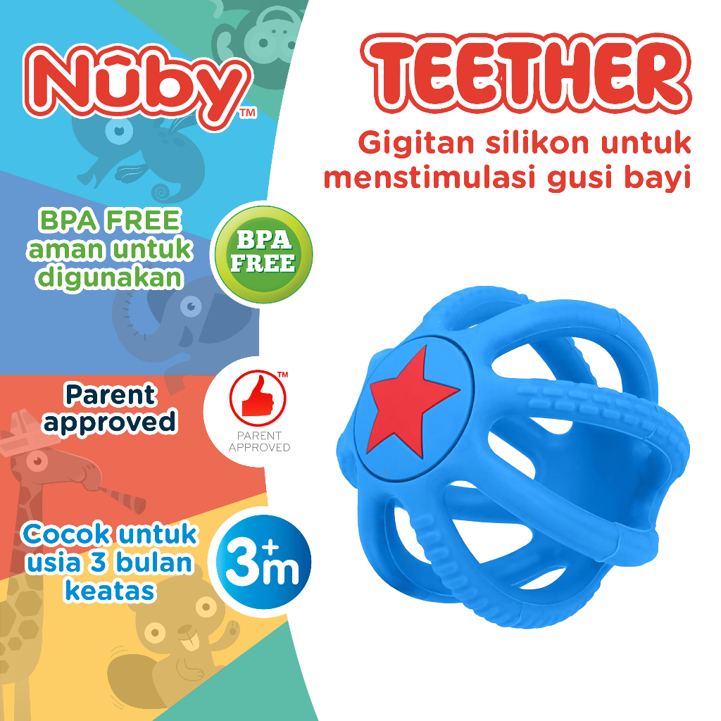 Jual Nuby Silicone Collapsible Ball Teether (Blue) | Mainan Sensori ...