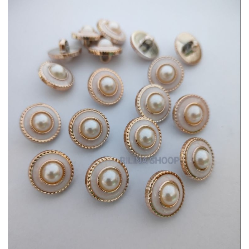 Jual 100 Pcs Kancing Mutiara Jamur Mewah Timbul Putih Gold 13 mm 15 mm ...