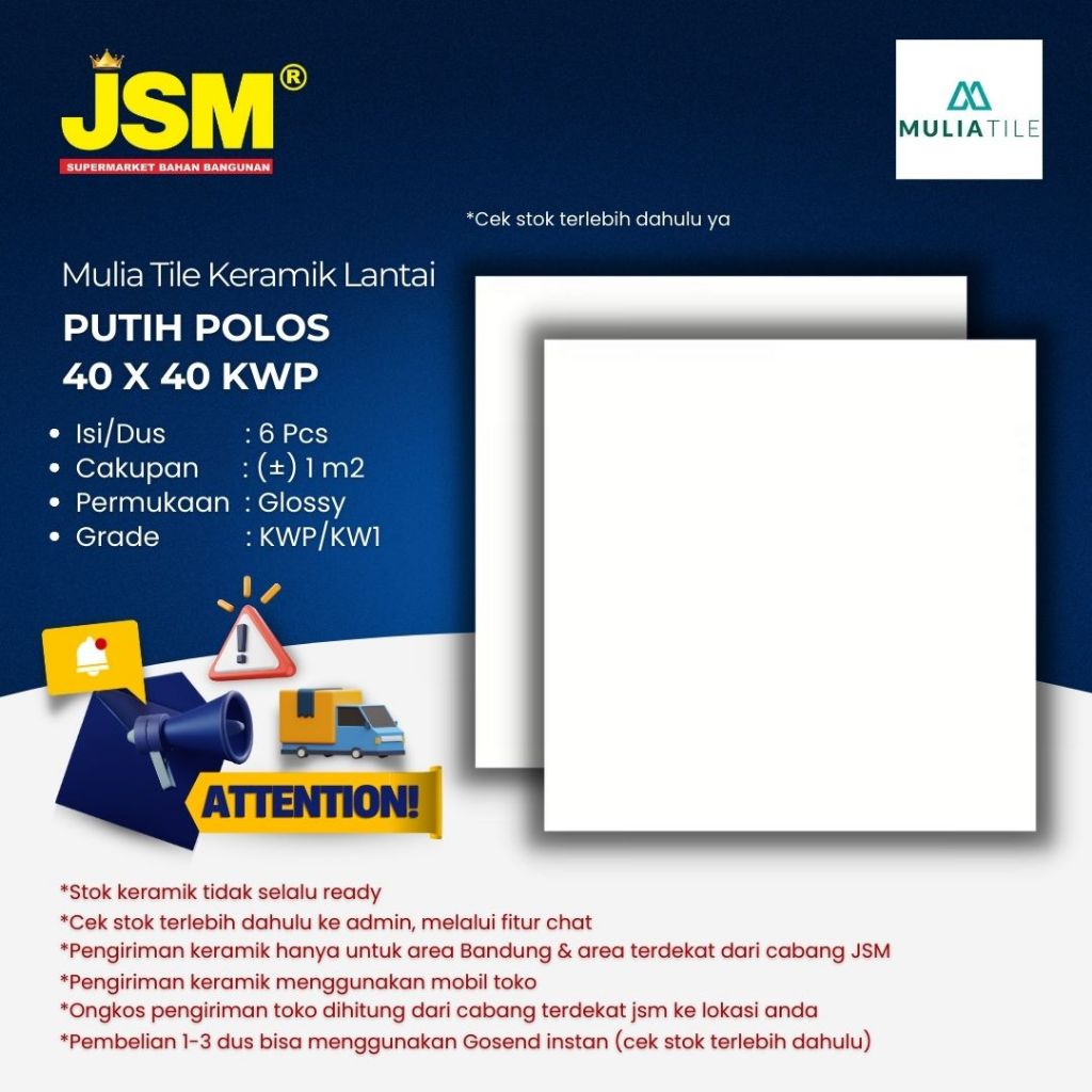 Jual MULIA TILE KERAMIK PUTIH POLOS 40X40 & 30X30 (KWP/KW1 & KW 3 ...