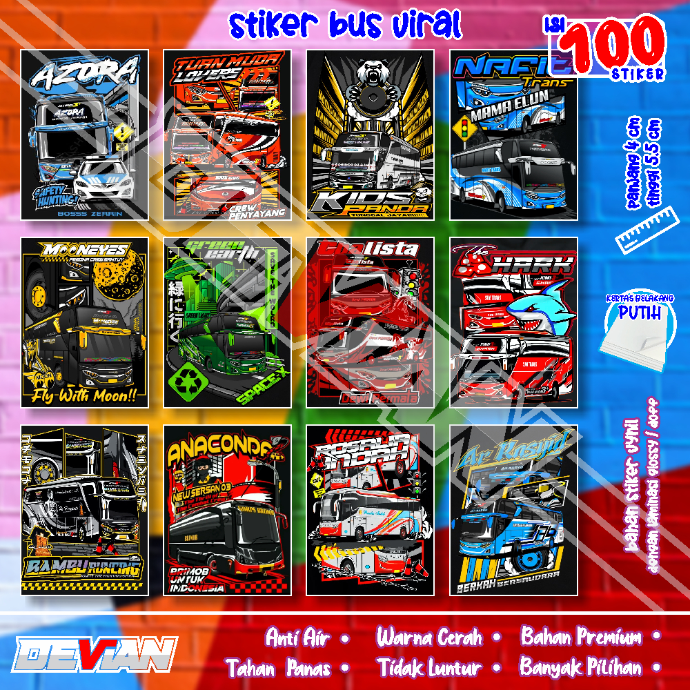 Jual isi 100 stiker bus viral | azora tuan muda lovers kids panda 6 ...
