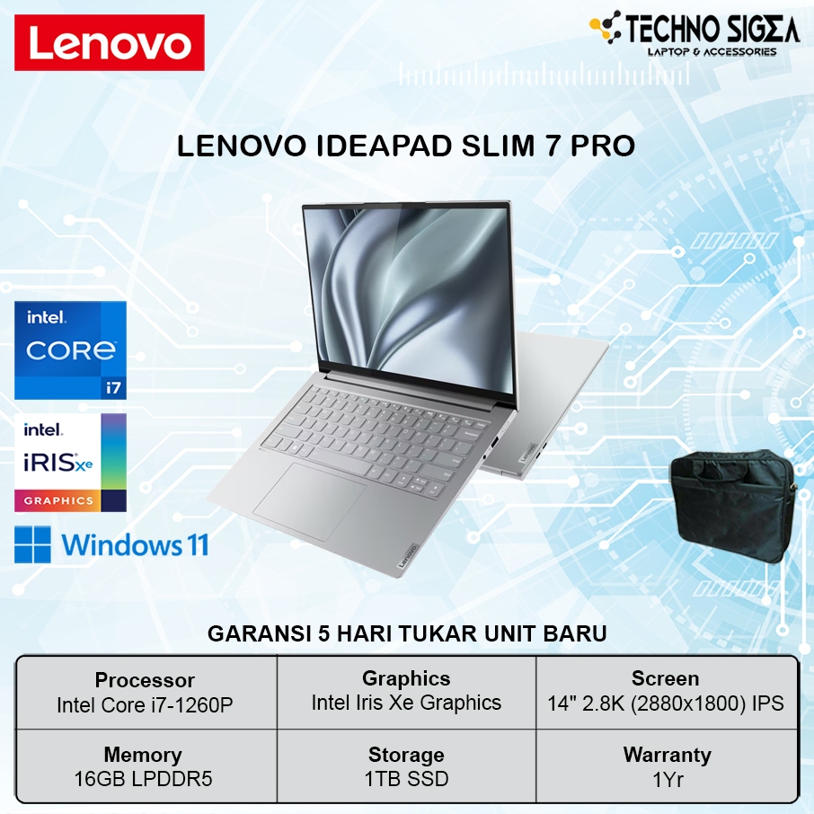 Jual LENOVO IdeaPad Slim 7 Pro 14 TOUCH i7 1260P 16GB 1TB 14.0 QHD IPS 2.8K | Shopee Indonesia