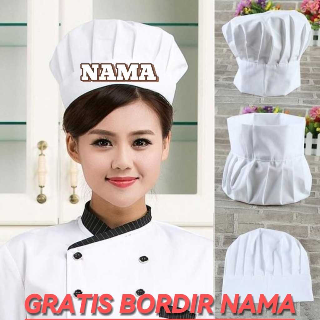 Jual Topi koki masak GRATIS BORDIR NAMA topi chef koki sku179 | Shopee ...