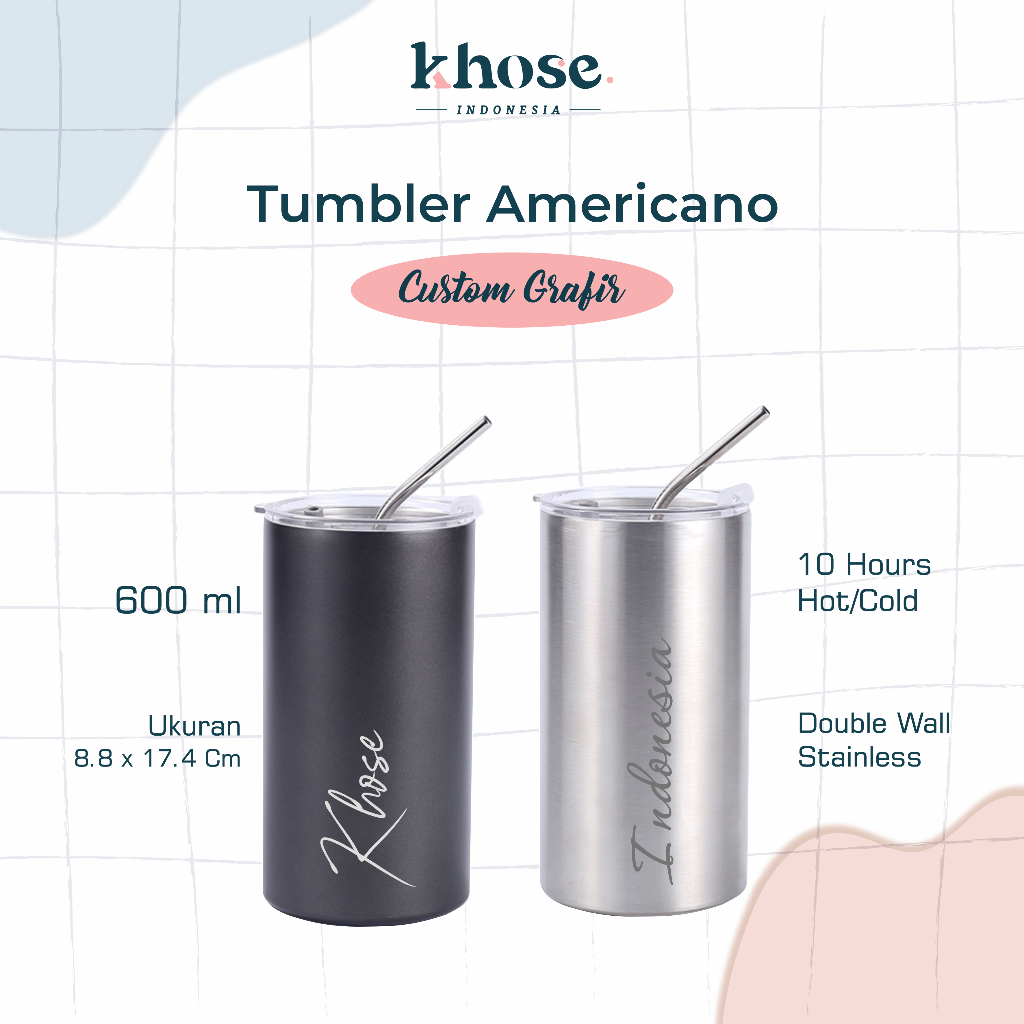 Jual KHOSE Tumblr Ice Americano Premium + Sedotan / Custom Grafir Nama ...