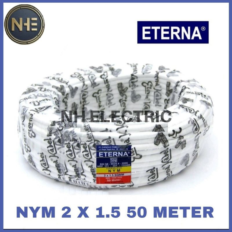 Jual Kabel Eterna Nym Kawat Tembaga 2x1,5mm² 50 Meter Putih SNI - Kabel Listrik Eterna Kawat 2 x ...