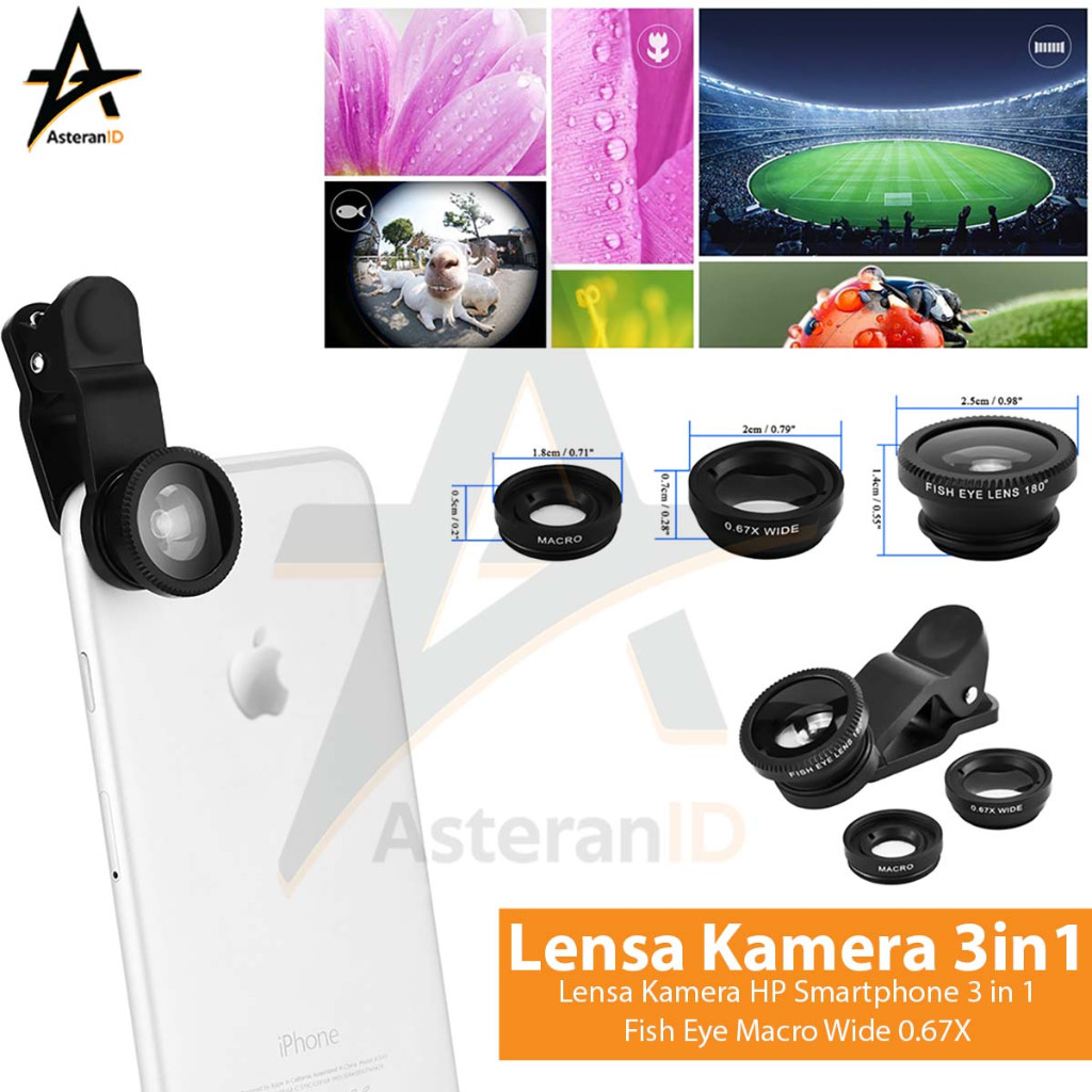 Jual Lensa Kamera HP Smartphone 3 in 1 Fish Eye Macro Wide 0.67X ...