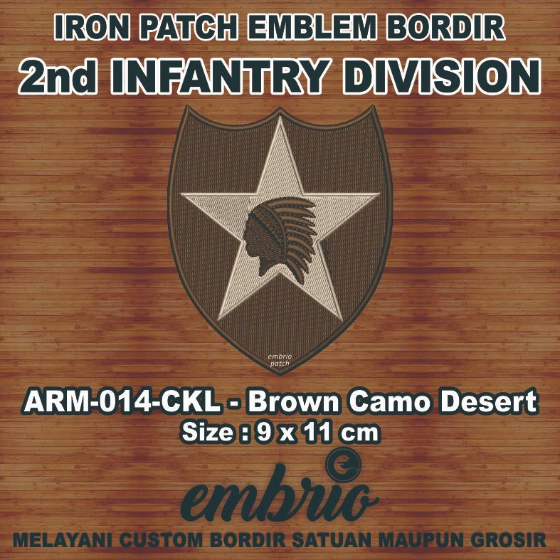 Jual ARM-014-CKL Patch Indian Head Soldier Second Infantry Division 2nd US ARMY Veteran - Brown ...