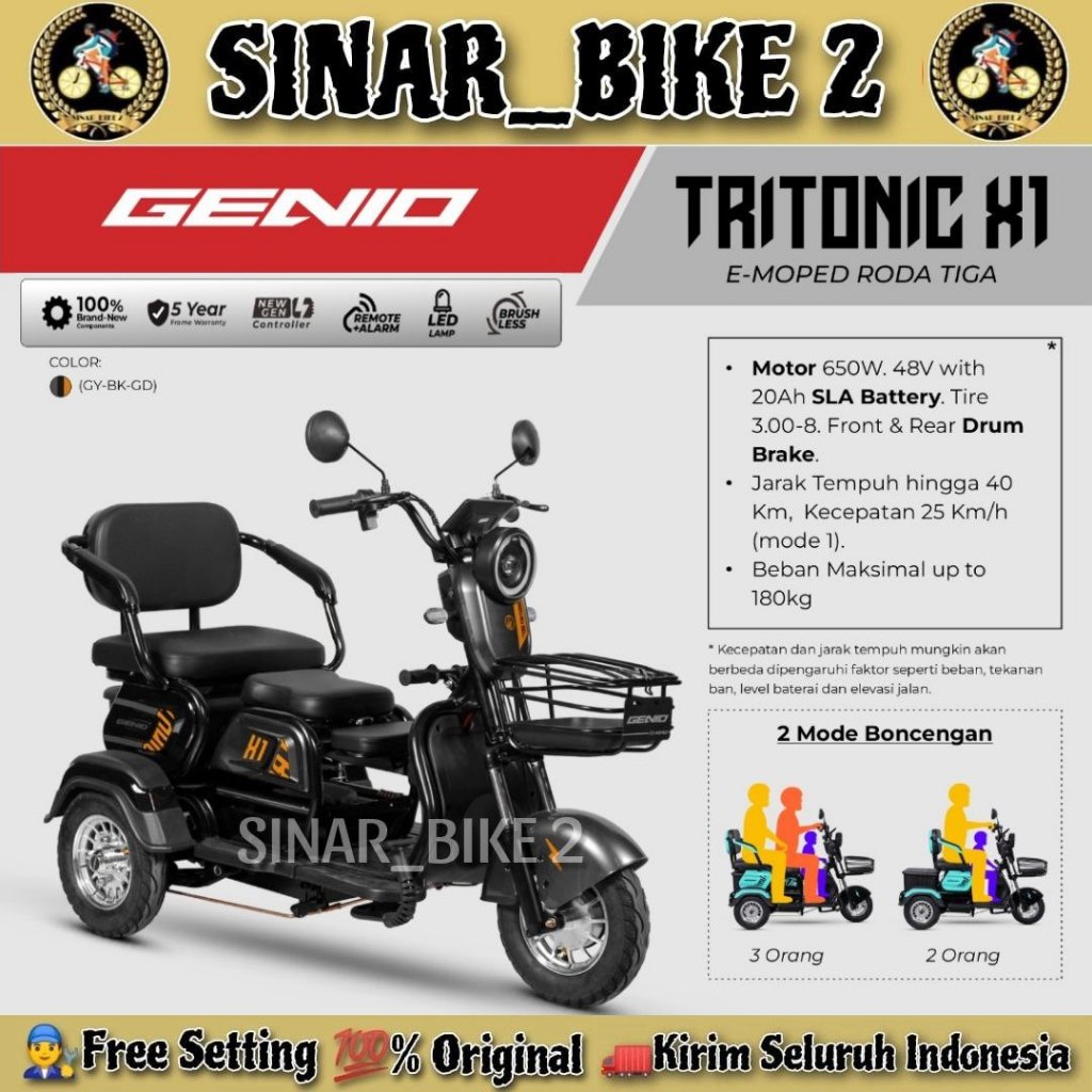 Jual Sepeda Listrik Roda Tiga GENIO TRITONIC X1 650 Watt Electric E ...