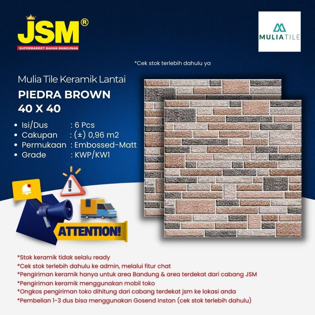 Jual Mulia Tile Keramik Lantai Piedra Brown / Coklat Matt 40x40 - JSM ...
