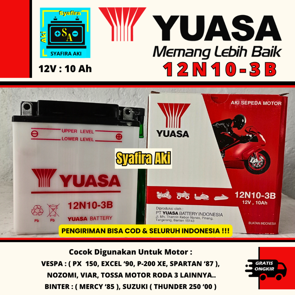 Jual Aki Motor Binter Mercy YUASA 12N10-3B 12 volt 10 Amper | Shopee Indonesia
