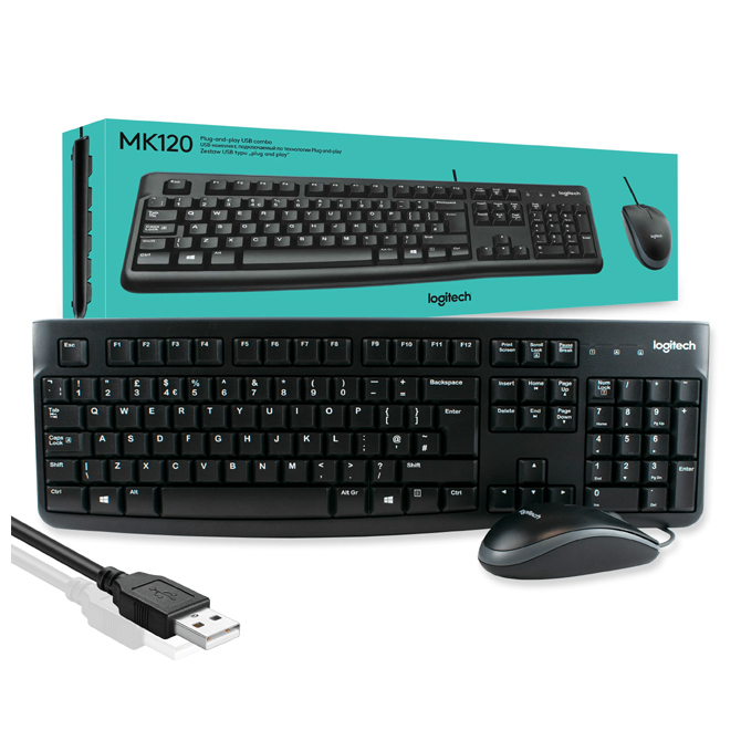 Jual LOGITECH MK120 COMBO KEYBOARD USB + MOUSE USB DESKTOP KABEL | Shopee Indonesia