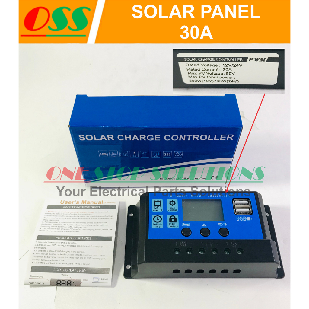 Jual SOLAR PANEL CHARGER CONTROLLER SCC PANEL SURYA 30A 12V 24V ...