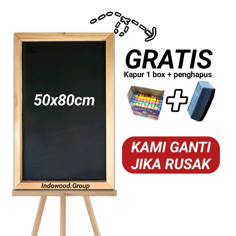Jual Papan Tulis Blackboard 50x80cm + Stand (Gratis kapur 1 box ...