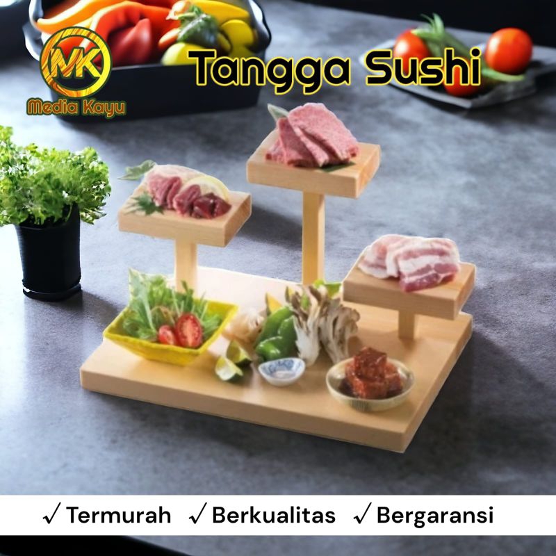 Jual Tangga sushi rak susun kayu display kayu tatakan nampan kayu sushi ...