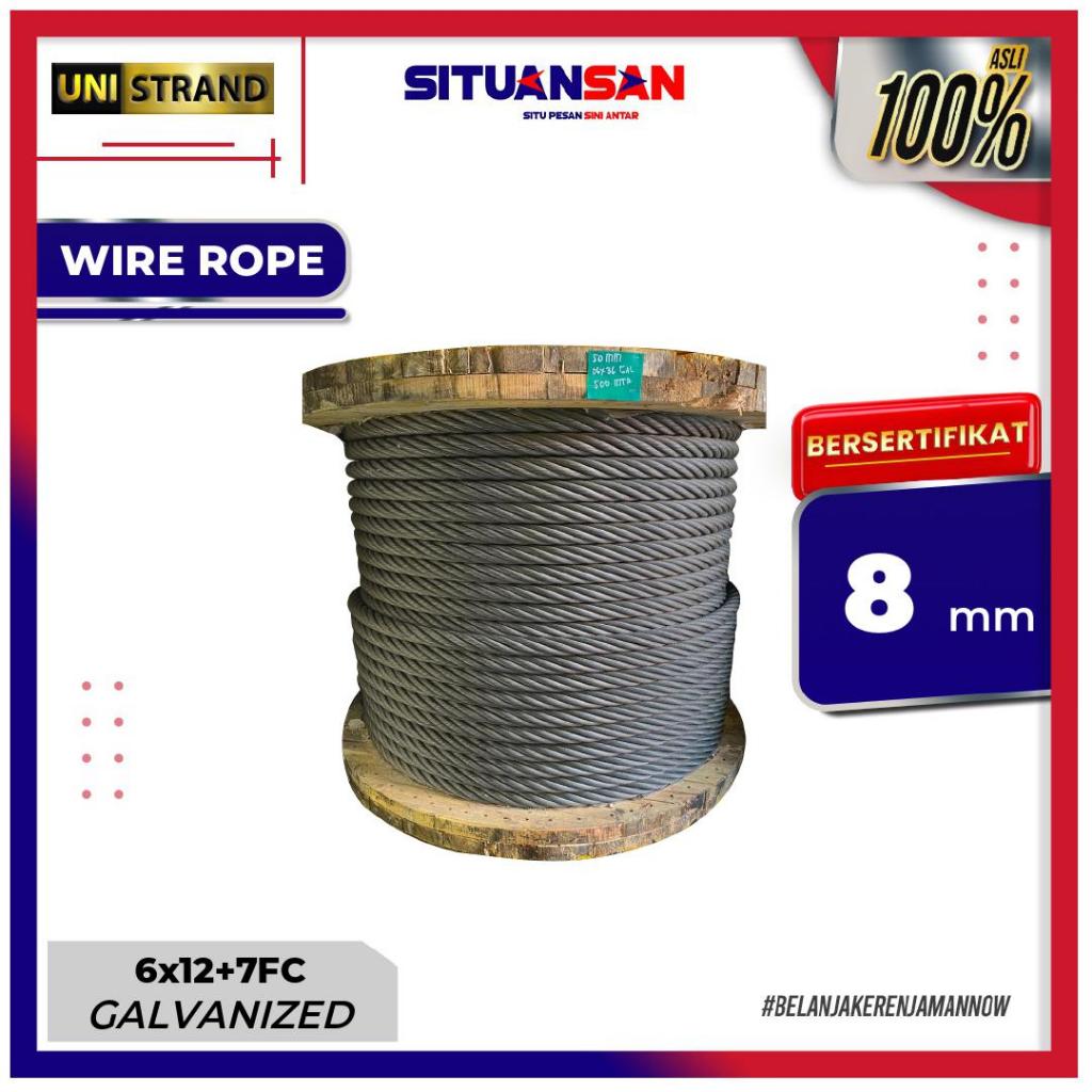 Jual Wire Rope Kawat Seling 8mm 6x12 + 7FC Galvanised UNISTRAND | Shopee Indonesia