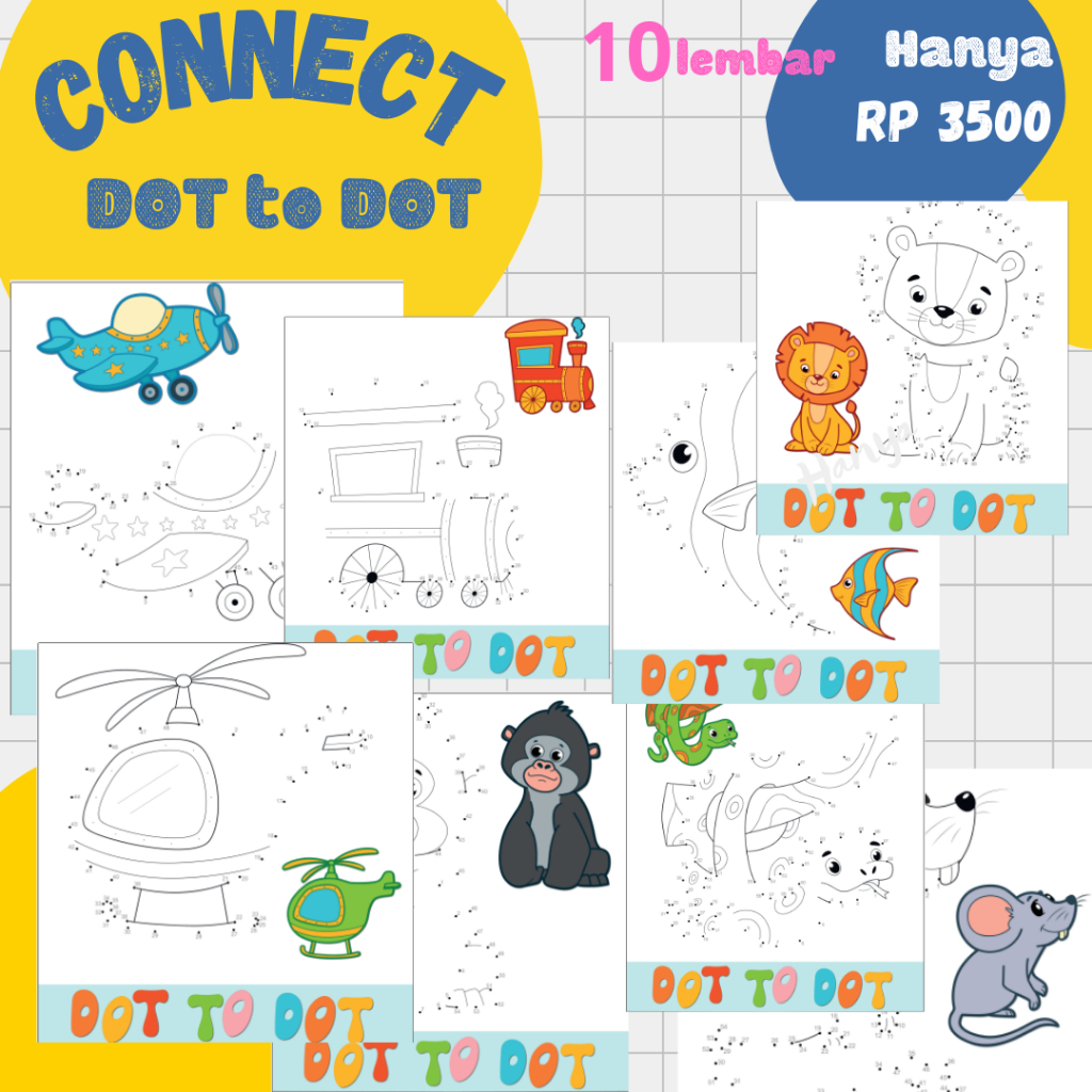 Jual 10 lembar Menghubungkan Garis dan Mewarnai Dot To Dot Worksheet ...