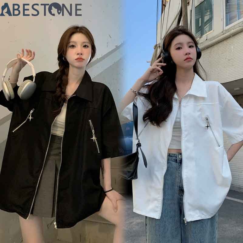 Jual Kemeja wanita trendi ala Korea kemeja lengan pendek zip antik ...