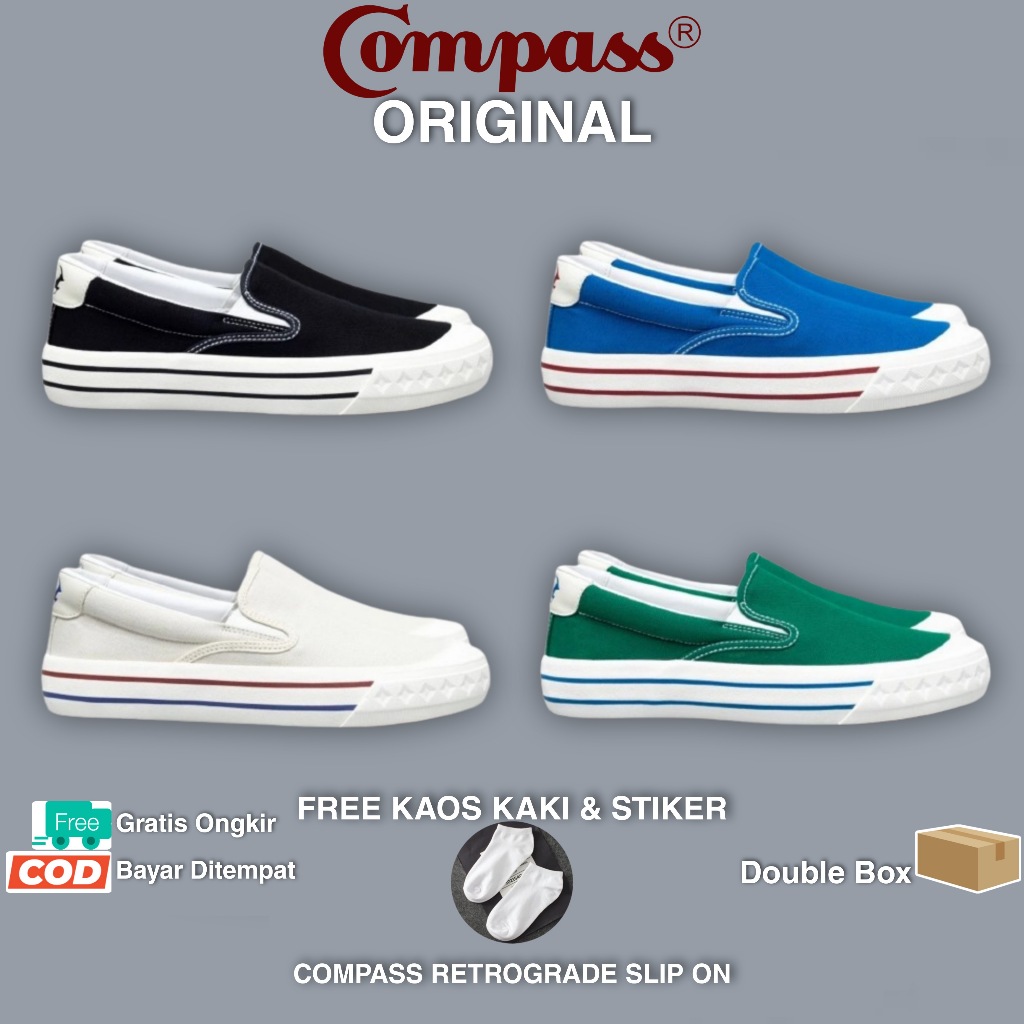 Jual [ORIGINAL] Sepatu Compass Retrograde Slip-On Black White / Cream ...